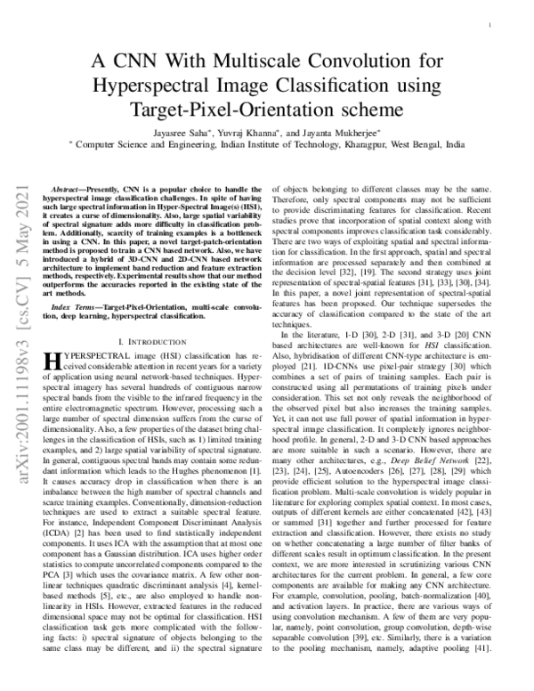 Pdf A Cnn With Multiscale Convolution For Hyperspectral Image Classification Using Target