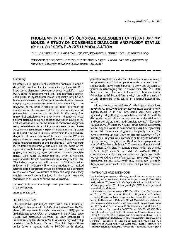 (PDF) Problems in the histological assessment of hydatidiform moles: a study on consensus ...