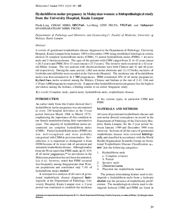 (PDF) Hydatidiform molar pregnancy in Malaysian women: a ...