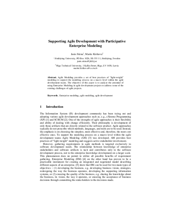 (PDF) Supporting Agile Development with Participative Enterprise Modeling
