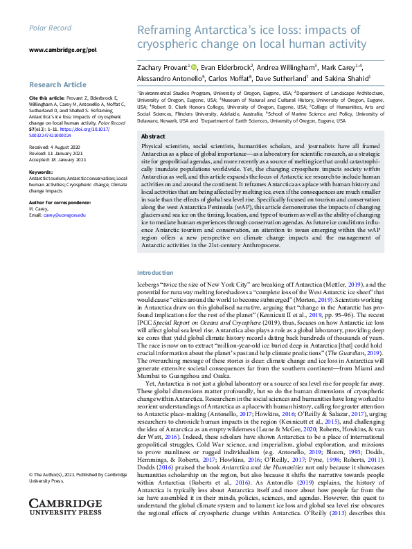 (PDF) Reframing Antarctica’s ice loss: impacts of cryospheric change on ...
