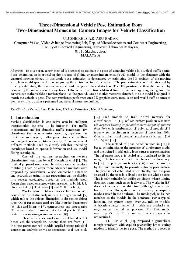(PDF) Three-Dimensional Vehicle Pose Estimation from Two-Dimensional ...