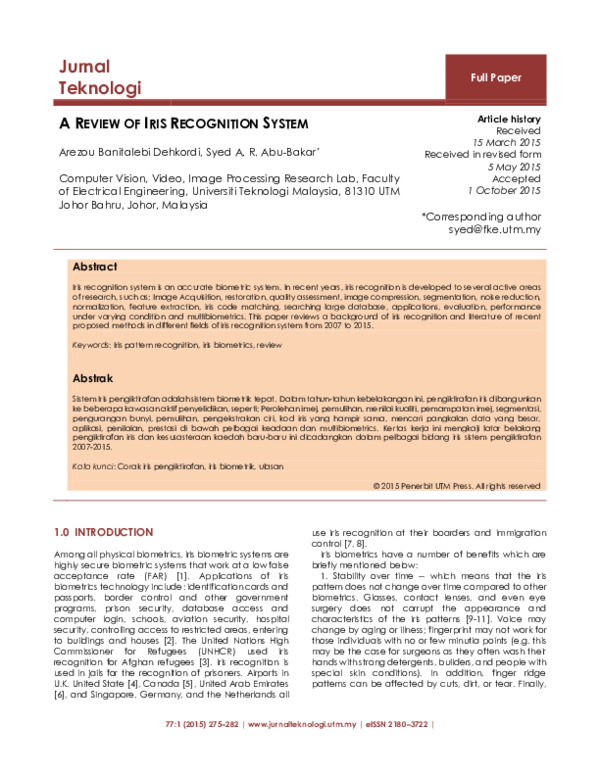 Pdf A Review Of Iris Recognition System