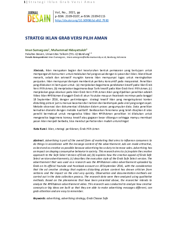 (PDF) STRATEGI IKLAN GRAB VERSI PILIH AMAN