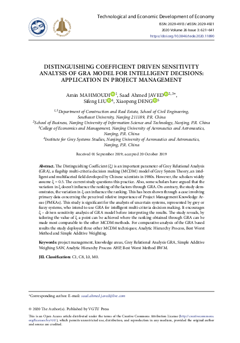 (PDF) Distinguishing Coefficient Driven Sensitivity Analysis of Gra Model for Intelligent ...