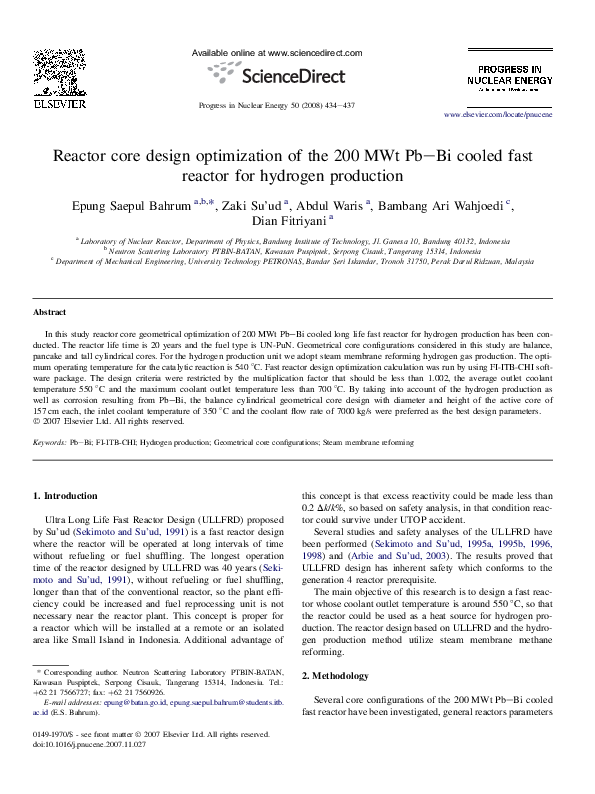 (PDF) Reactor core design optimization of the 200MWt Pb–Bi cooled fast ...