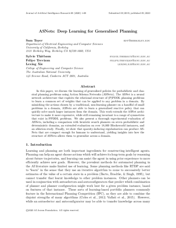 (PDF) ASNets: Deep Learning for Generalised Planning