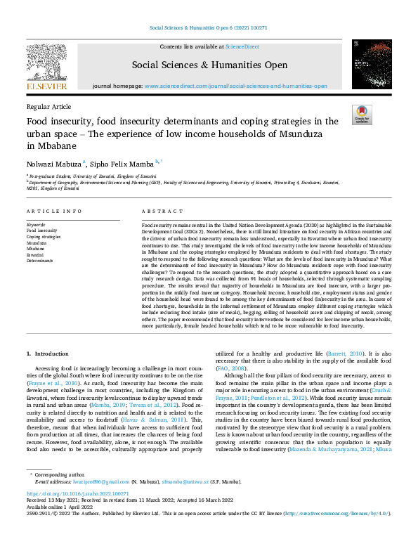 (PDF) Food insecurity, food insecurity determinants and coping ...