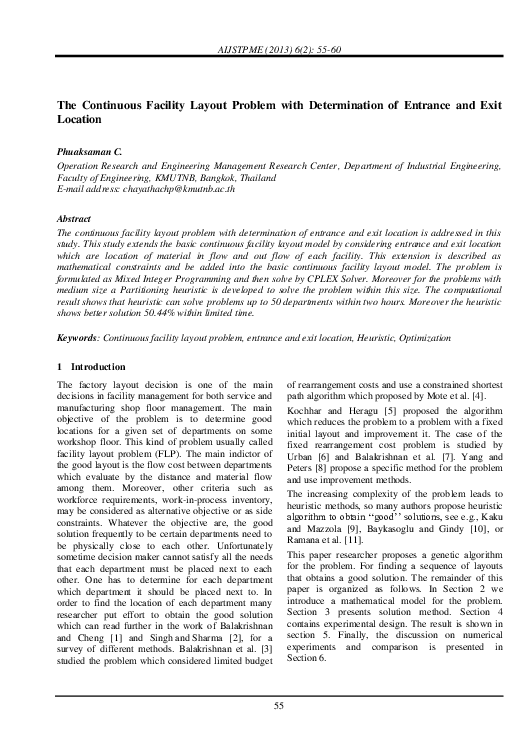 (PDF) The Continuous Facility Layout Problem with Determination of Entrance and Exit Location