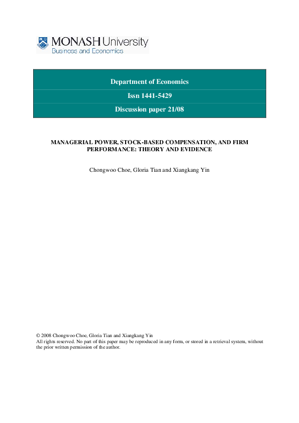(PDF) Managerial Power, Stock-Based Compensation, and Firm Performance: Theory and Evidence