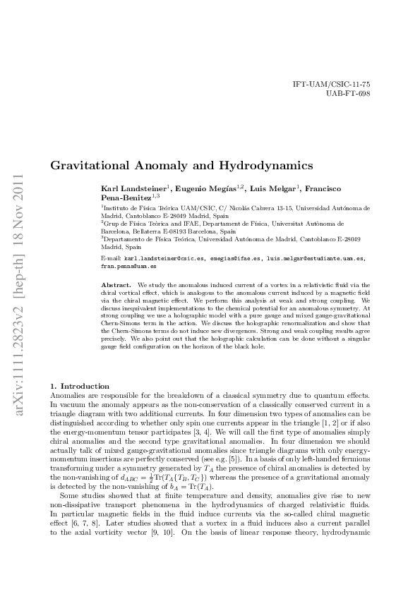 (PDF) Gravitational Anomaly and Hydrodynamics