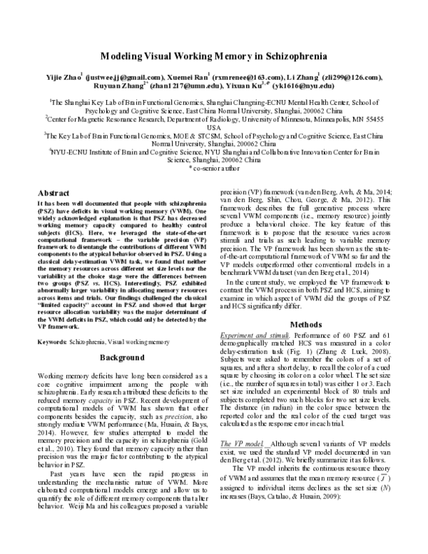 (PDF) Modeling Visual Working Memory in Schizophrenia