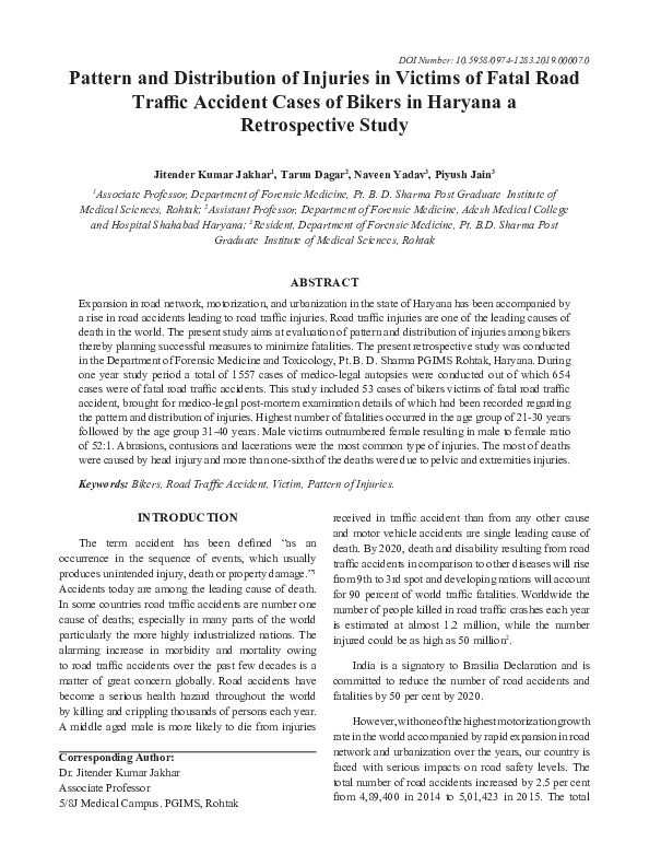 (PDF) Pattern and Distribution of Injuries in Victims of Fatal Road ...
