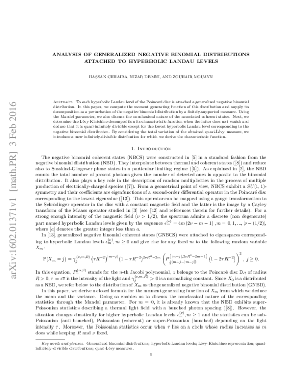 (PDF) Analysis of generalized negative binomial distributions attached ...