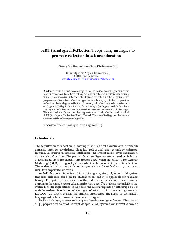 (PDF) ART (Analogical Reflection Tool): using analogies to promote ...