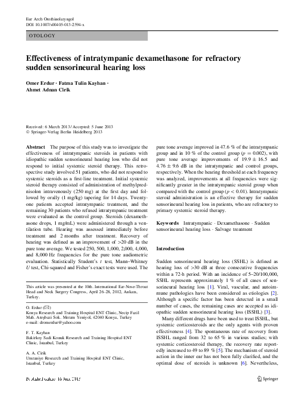 (PDF) Effectiveness of intratympanic dexamethasone for refractory ...