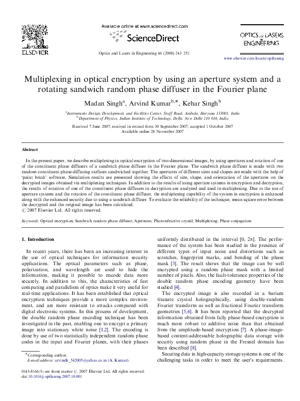 (PDF) Multiplexing in optical encryption by using an aperture system and a rotating sandwich ...