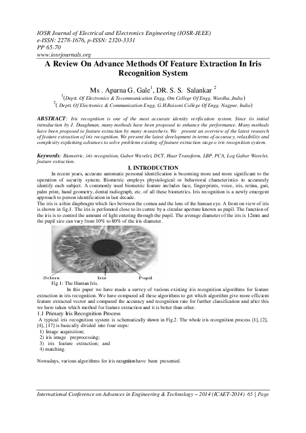 Pdf A Review On Advance Methods Of Feature Extraction In Iris Recognition System