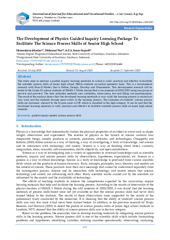 (PDF) The Development of Physics Guided Inquiry Learning Package To Facilitate The Science ...