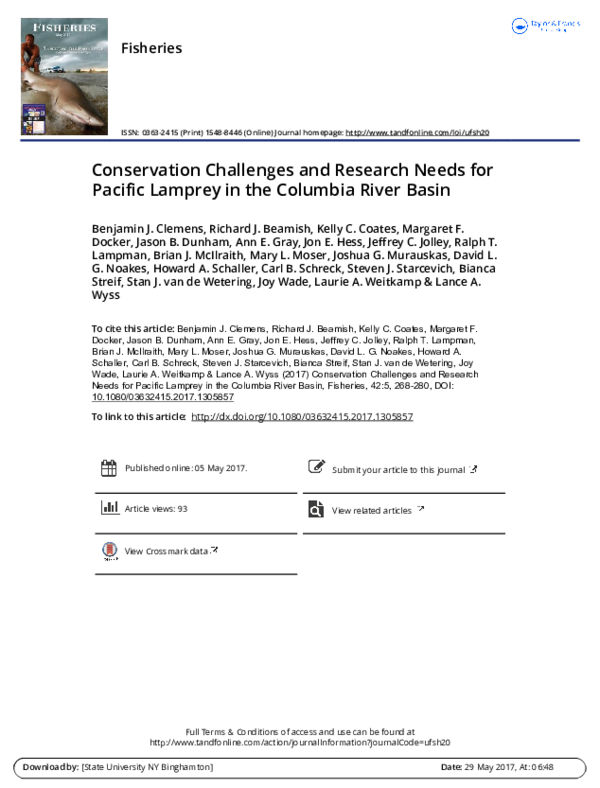 (PDF) Conservation Challenges and Research Needs for Pacific Lamprey in ...