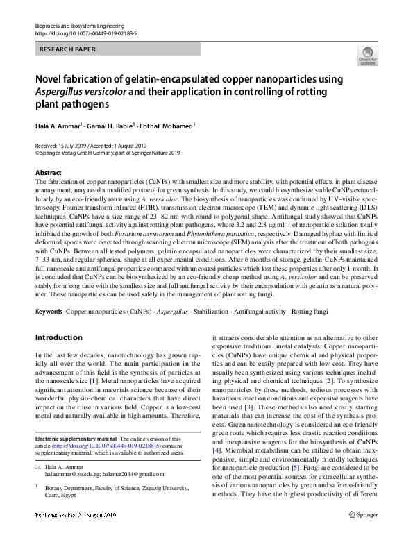 (PDF) Novel fabrication of gelatin-encapsulated copper nanoparticles using Aspergillus ...