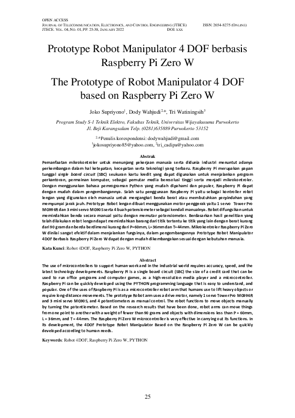 (PDF) Prototype Robot Manipulator 4 DOF Berbasis Raspberry Pi Zero W