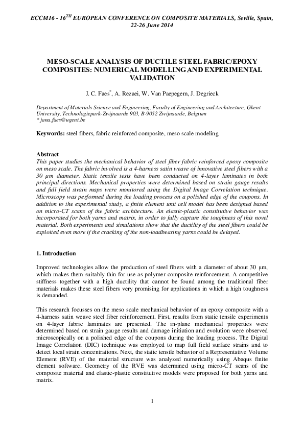 Pdf Meso Scale Analysis Of Ductile Steel Fabric Epoxy Composites