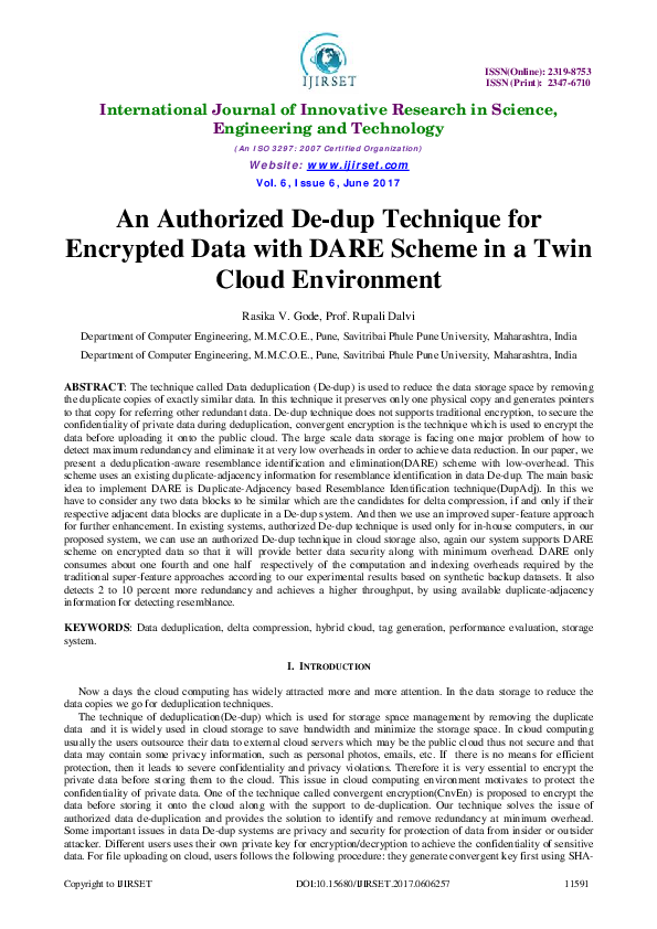 (PDF) An Authorized De-dup Technique for Encrypted Data with DARE ...