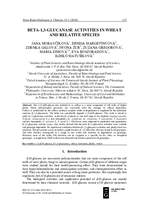 (PDF) Beta-1,3-Glucanase Activities in Wheat and Relative Species