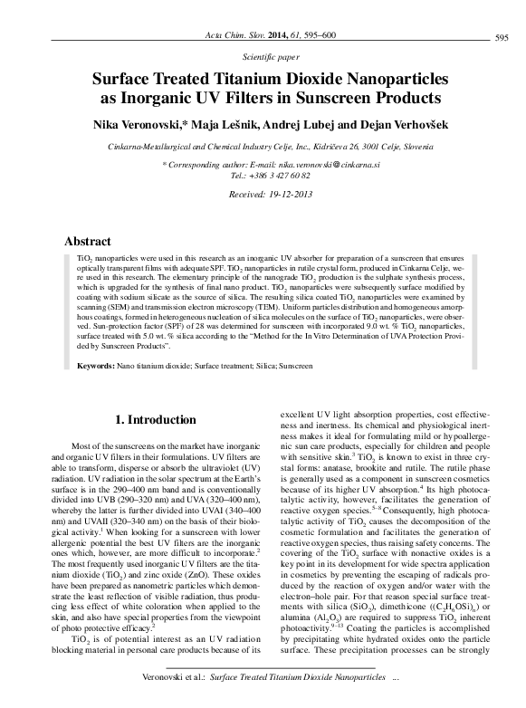 (PDF) Surface treated titanium dioxide nanoparticles as inorganic UV ...
