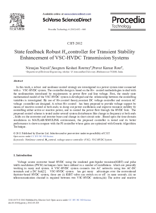 (PDF) State Feedback Robust H∞ Controller for Transient Stability Enhancement of Vsc-Hvdc ...