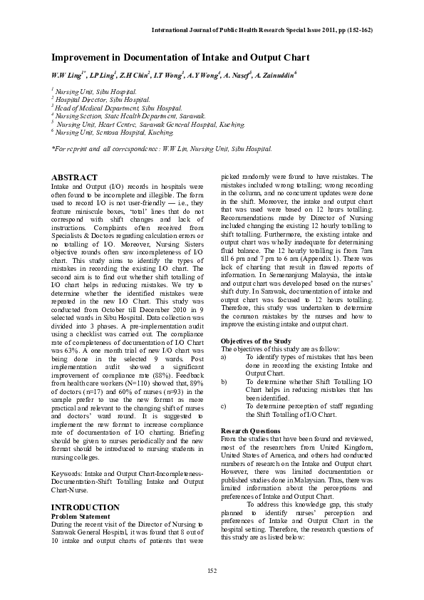 (PDF) Improvement in documentation of intake and output chart