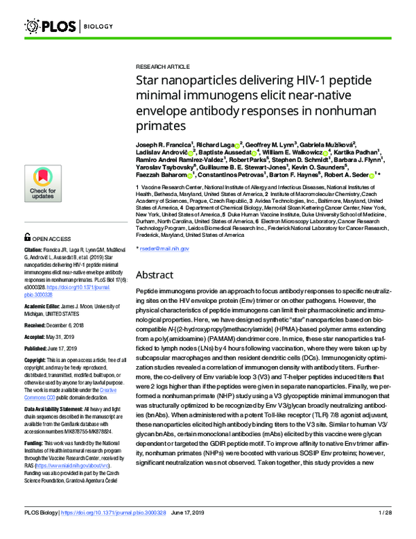 (PDF) Star nanoparticles delivering HIV-1 peptide minimal immunogens ...