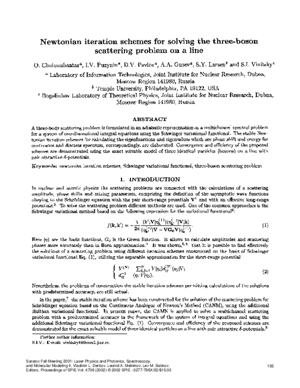 (PDF) Newtonian iteration schemes for solving the three-boson scattering problem on a line