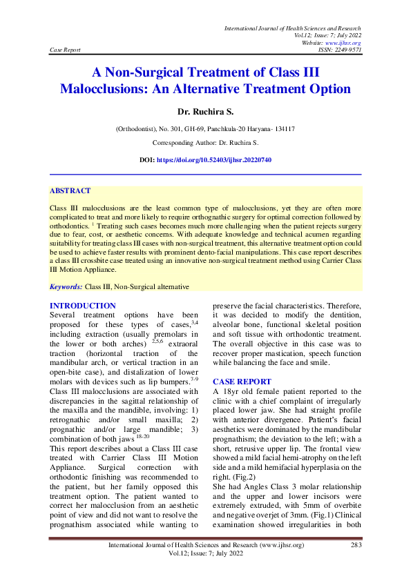 (PDF) A Non-Surgical Treatment of Class III Malocclusions: An ...