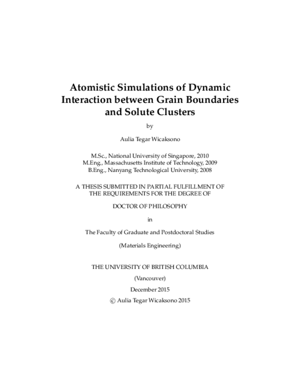 (PDF) Atomistic simulations of dynamic interaction between grain boundaries and solute clusters