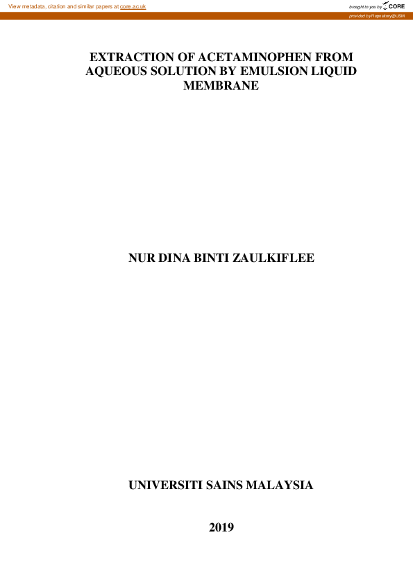 (PDF) Extraction Of Acetaminophen From Aqueous Solution By Emulsion Liquid Membrane