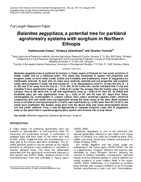 (PDF) Balanites Aegyptiaca a Potential Tree for Parkland Agroforestry ...