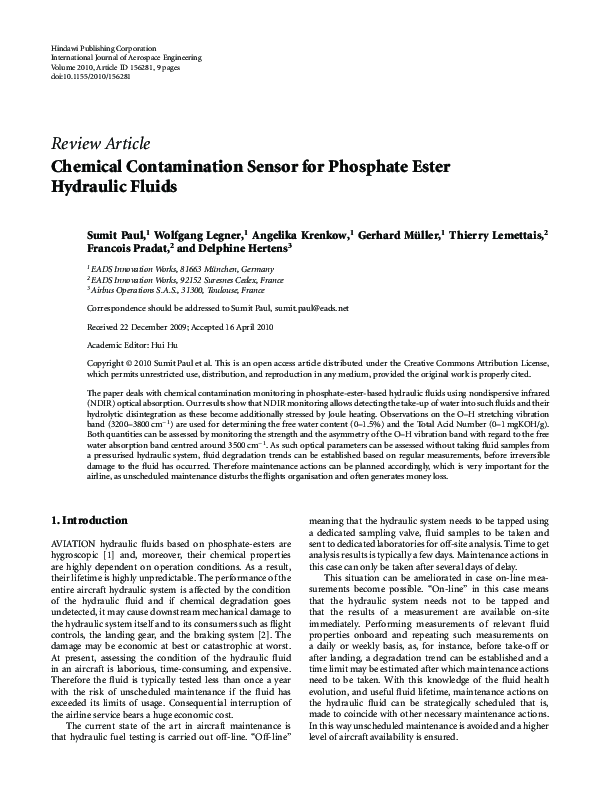 (PDF) Chemical Contamination Sensor for Phosphate Ester Hydraulic Fluids
