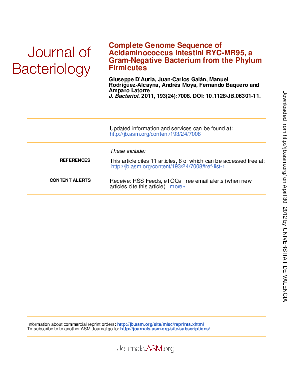 (PDF) Complete Genome Sequence of Acidaminococcus intestini RYC-MR95, a ...