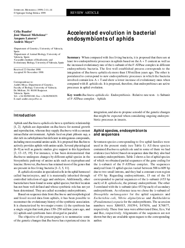 (PDF) Accelerated evolution in bacterial endosymbionts of aphids