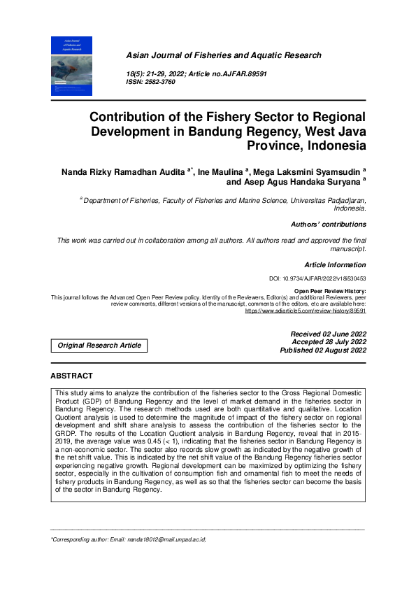 (PDF) Contribution of the Fishery Sector to Regional Development in ...