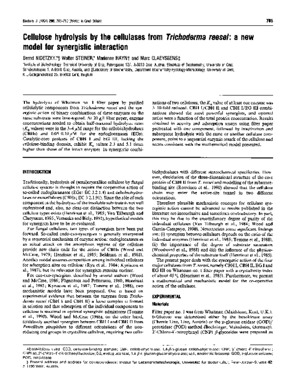 (PDF) Cellulose hydrolysis by the cellulases from Trichoderma reesei: a new model for ...