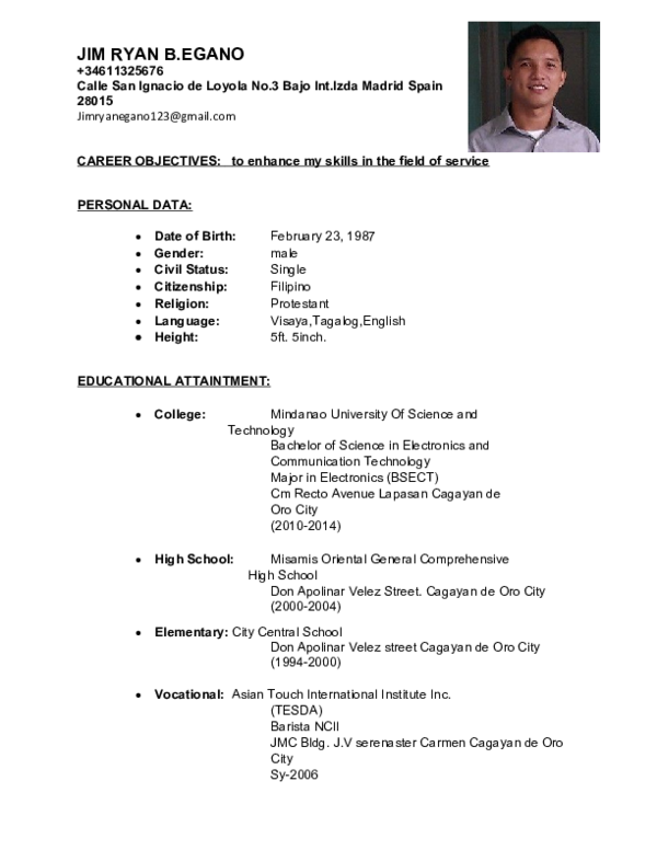 (DOC) My updated resume | Jim Ryan B . Egano - Academia.edu