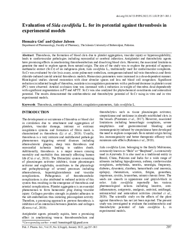 (PDF) Evaluation of Sida cordifolia L. for its potential against ...
