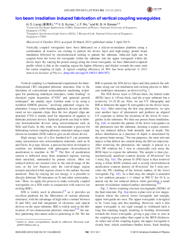 (PDF) Ion beam irradiation induced fabrication of vertical coupling waveguides