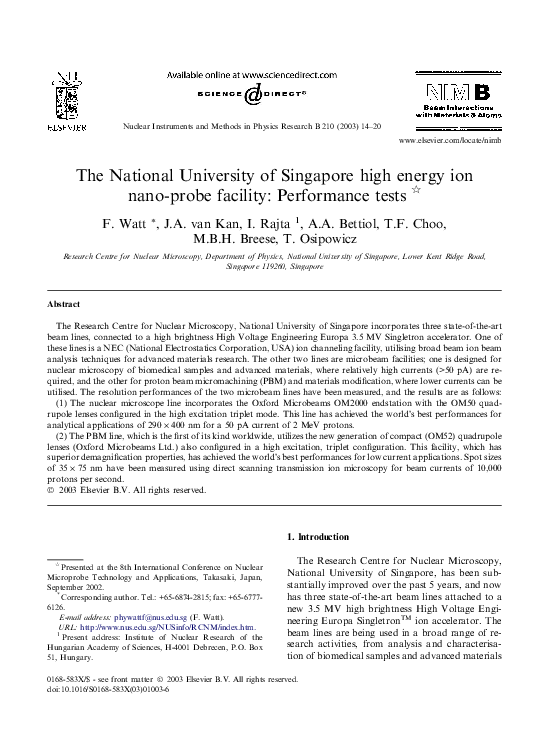 (PDF) The National University of Singapore high energy ion nano-probe ...