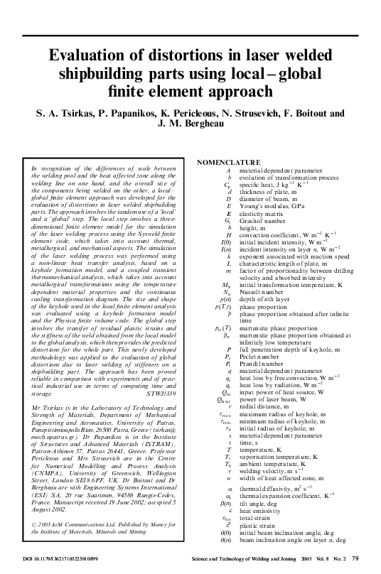 (PDF) Evaluation of distortions in laser welded shipbuilding parts using local-global finite ...