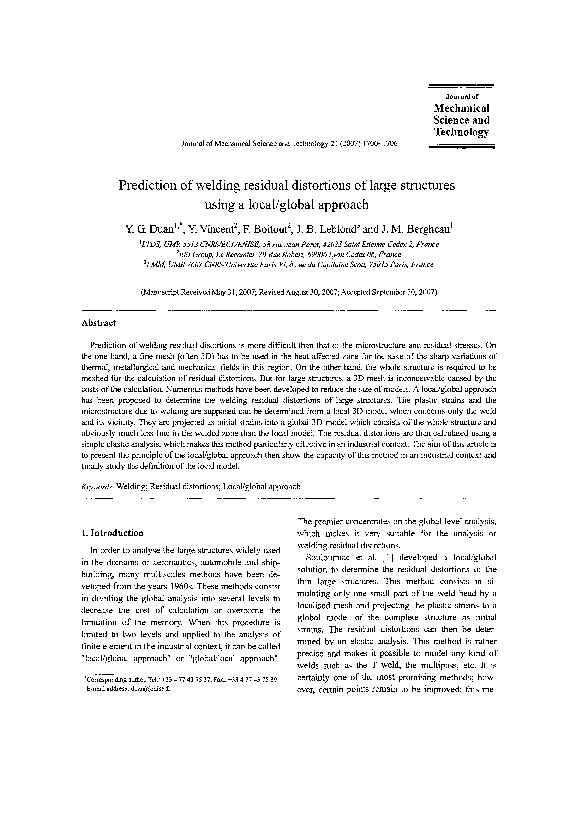 Pdf Prediction Of Welding Residual Distortions Of Large Structures Using A Localglobal Approach