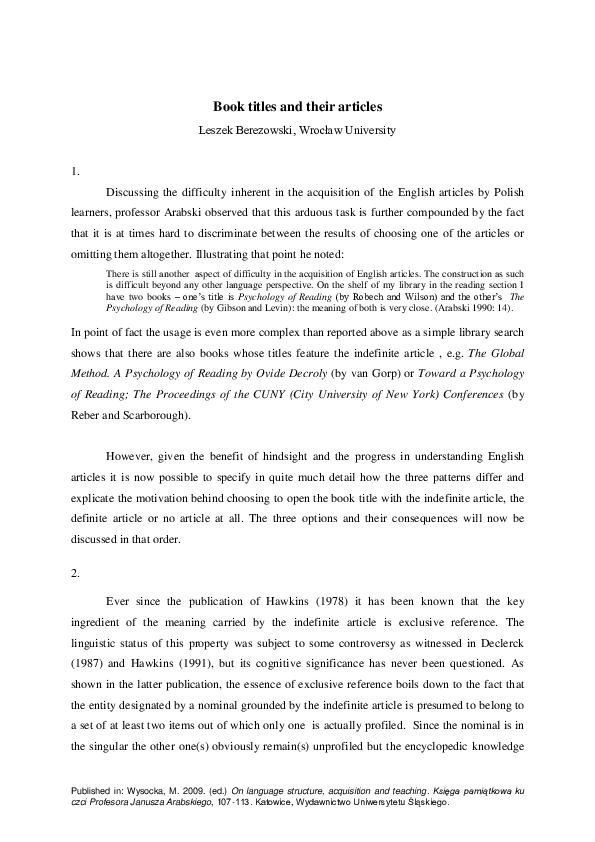 (PDF) Book titles and their articles